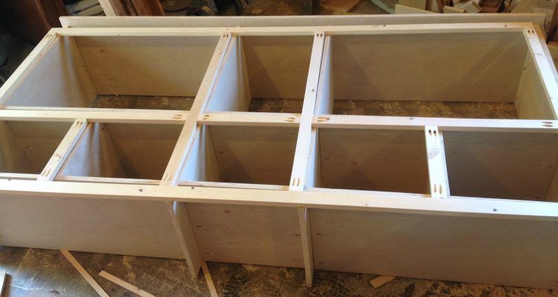 DIY Storage Console -{With Cabinets, Shelves, and Cubbies!}