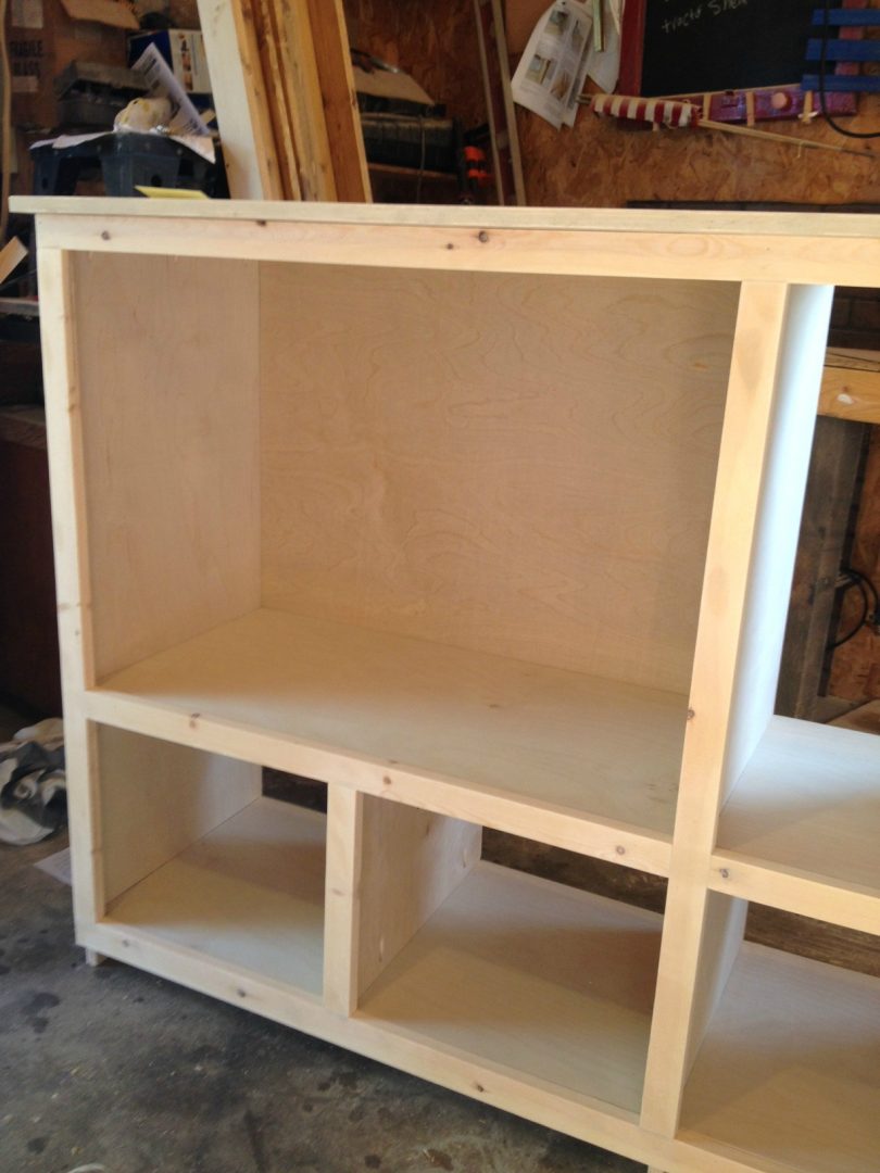 DIY Storage Console -{With Cabinets, Shelves, and Cubbies!}