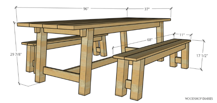 Trestle Table and Bench Set--{Printable Building Plans and 8 Step ...