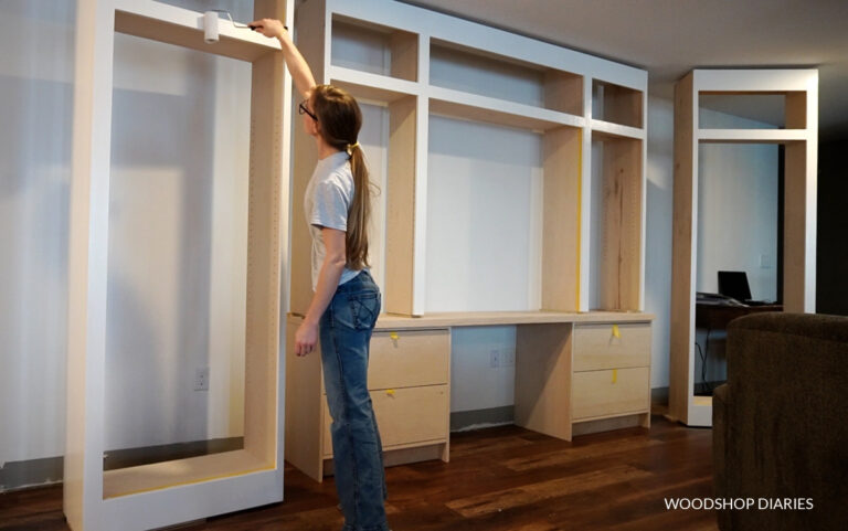 DIY Library Bookshelf with Desk --PRINTABLE BUILDING PLANS!