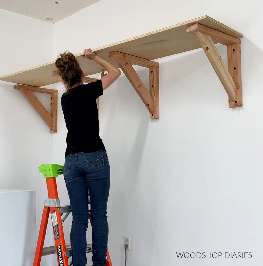 Easy DIY Garage Wall Shelves -- Made with 2x4s and Plywood